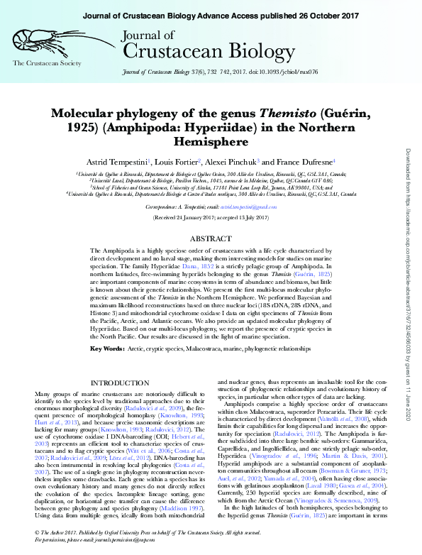 (PDF) Molecular phylogeny of the genus Themisto (Guérin, 1925 ...