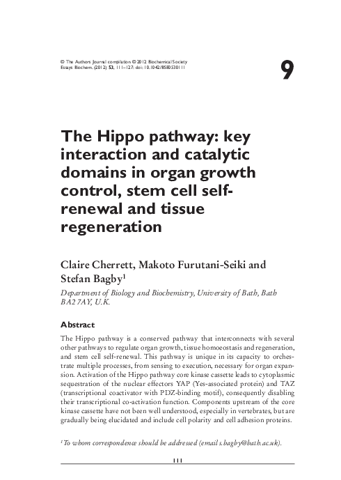 (PDF) The Hippo pathway: key interaction and catalytic domains in organ ...