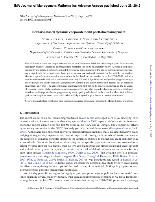 (PDF) Scenario-based dynamic corporate bond portfolio management