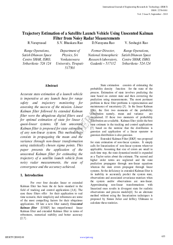(PDF) IJERT-Trajectory Estimation of a Satellite Launch Vehicle Using Unscented Kalman Filter ...