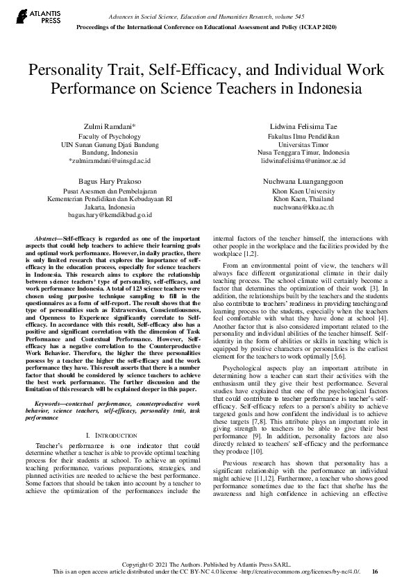 (PDF) Personality Trait, Self-Efficacy, and Individual Work Performance ...