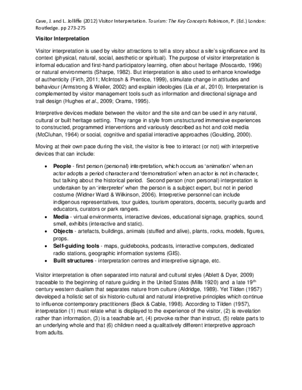 (PDF) Visitor Interpretation, Key Concepts in Tourism