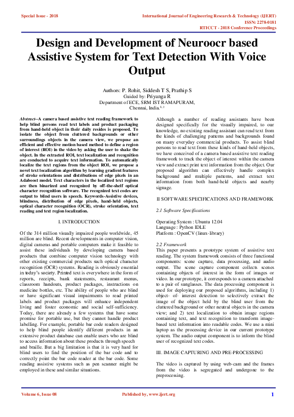 Pdf Ijert Design And Development Of Neuroocr Based Assistive System For Text Detection With