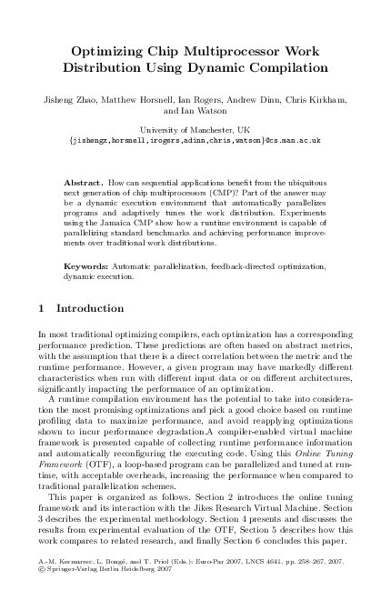 (PDF) Optimizing Chip Multiprocessor Work Distribution Using Dynamic Compilation