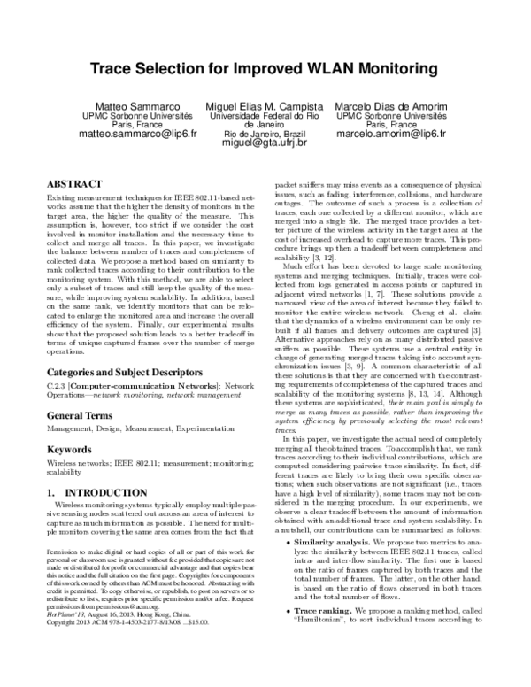 (PDF) Trace selection for improved WLAN monitoring