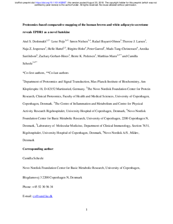 (PDF) Proteomics-based comparative mapping of the human brown and white ...