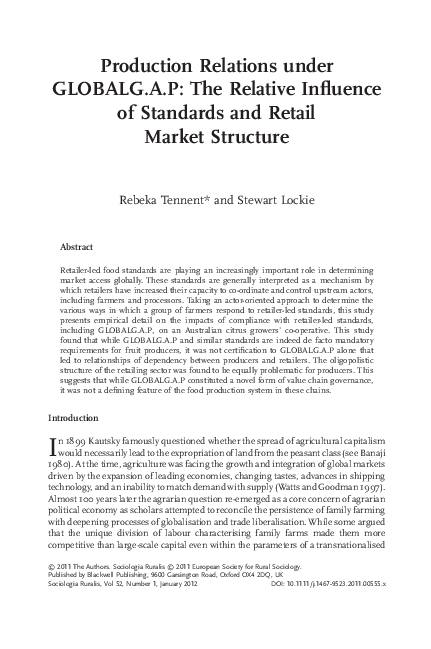 (PDF) Production Relations under GLOBALG.A.P: The Relative Influence of ...