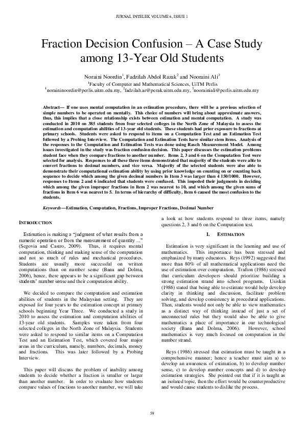 (PDF) Fraction Decision Confusion – A Case Study among 13-Year Old ...