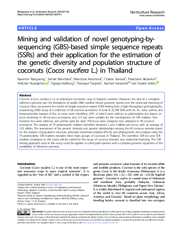 (PDF) Mining and validation of novel genotyping-by-sequencing (GBS)-based simple sequence ...
