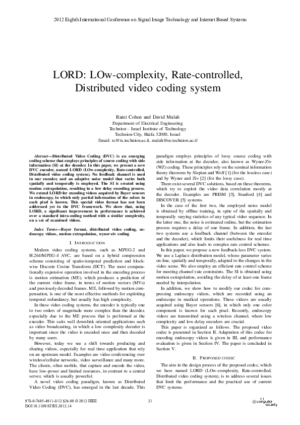 (PDF) LORD: LOw-complexity, Rate-controlled, Distributed Video Coding System