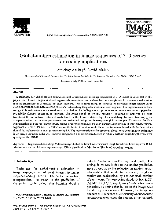 (PDF) Global-motion estimation in image sequences of 3-D scenes for coding applications