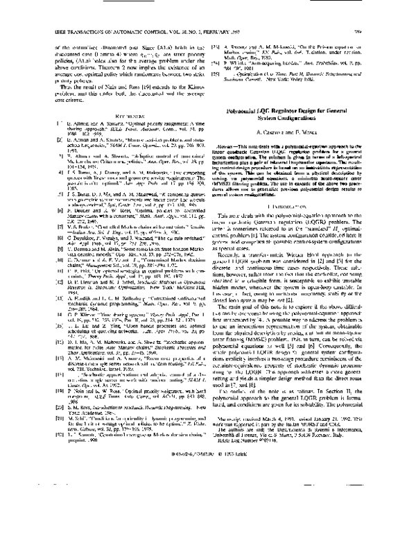 (PDF) Polynomial LQG regulator design for general system configurations