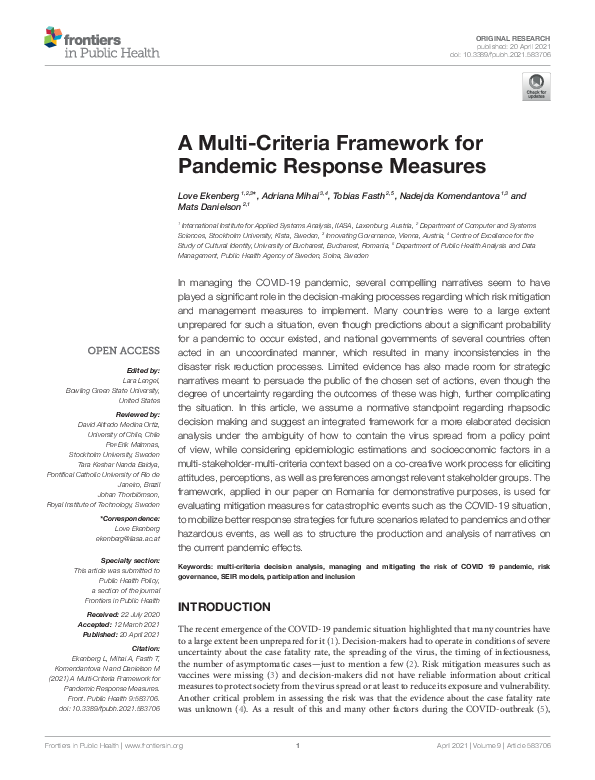 Pdf A Multi Criteria Framework For Pandemic Response Measures