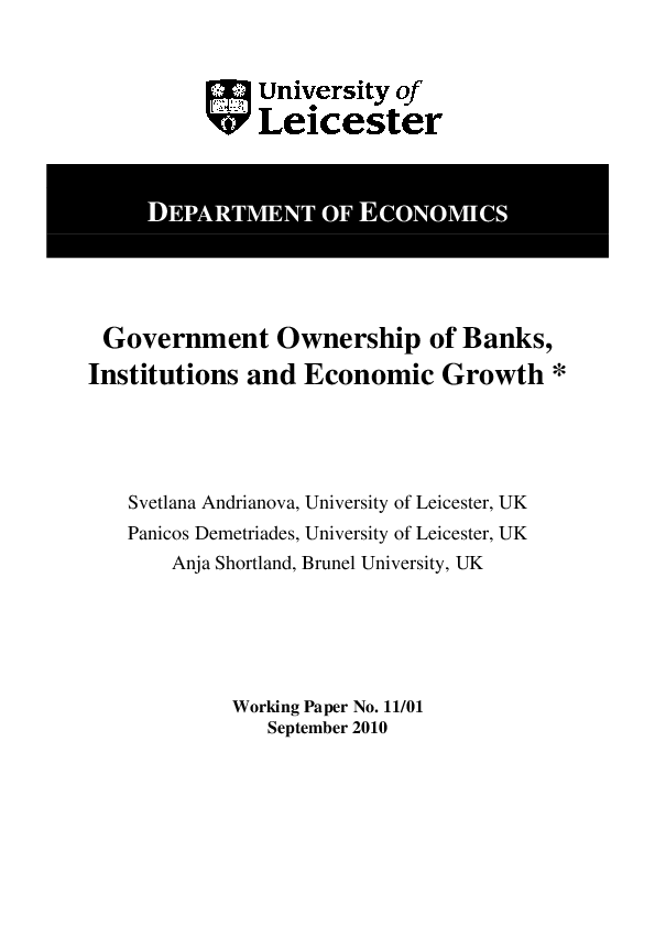 (PDF) Government Ownership of Banks, Institutions and Economic Growth