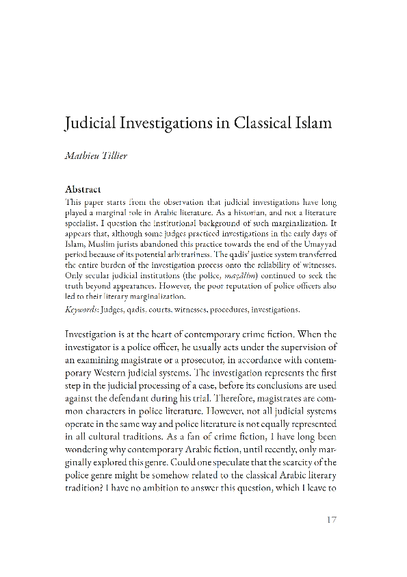 (PDF) Judicial Investigations in Classical Islam