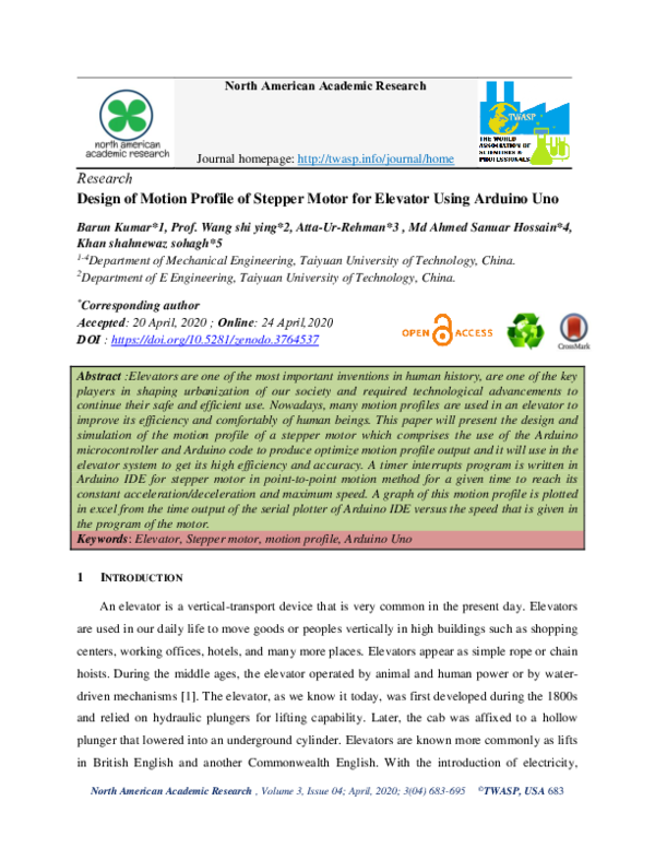 (PDF) Design of Motion Profile of Stepper Motor for Elevator Using ...