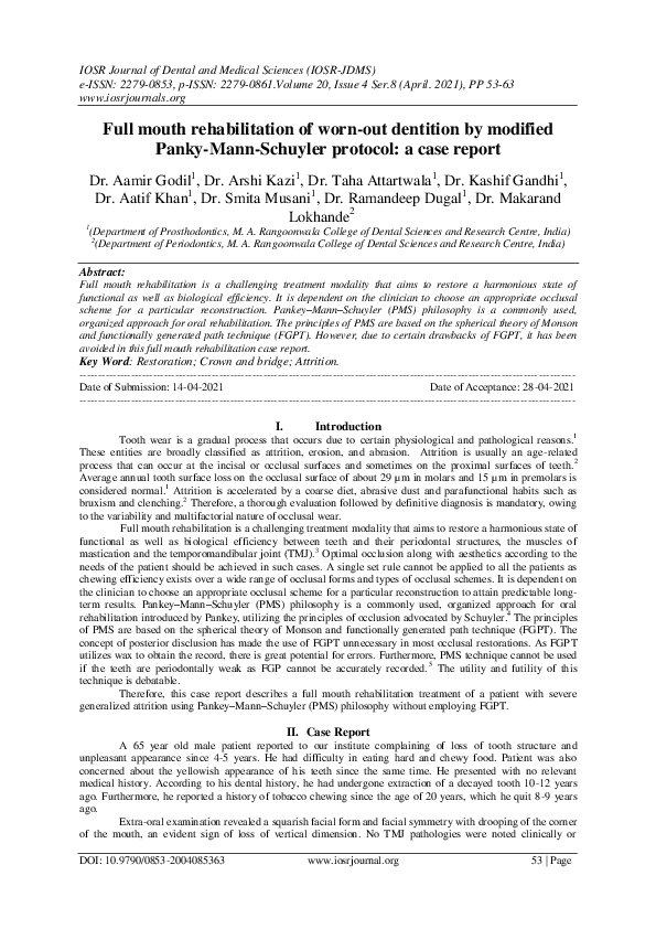 (PDF) Full mouth rehabilitation of worn-out dentition by modified Panky ...