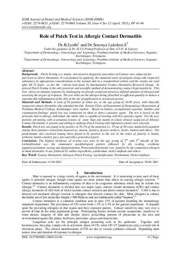 (PDF) Role of Patch Test in Allergic Contact Dermatitis
