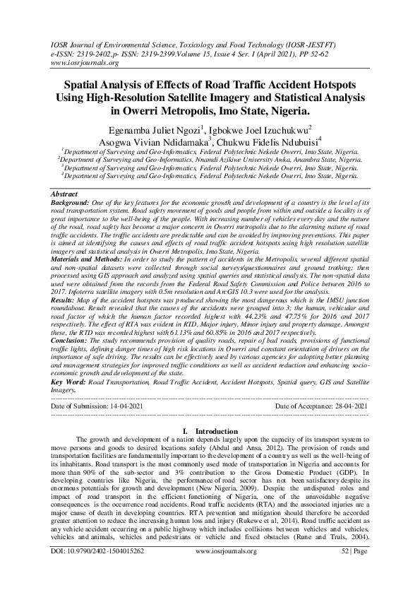 (PDF) Spatial Analysis of Effects of Road Traffic Accident Hotspots Using High-Resolution ...