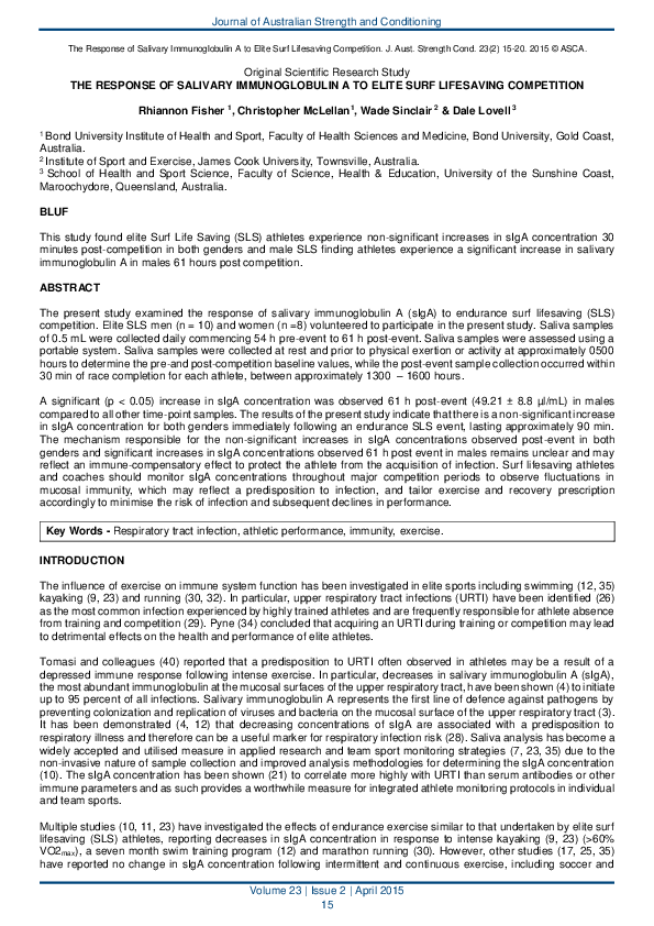(PDF) The response of salivary immunoglobulin A to elite surf ...
