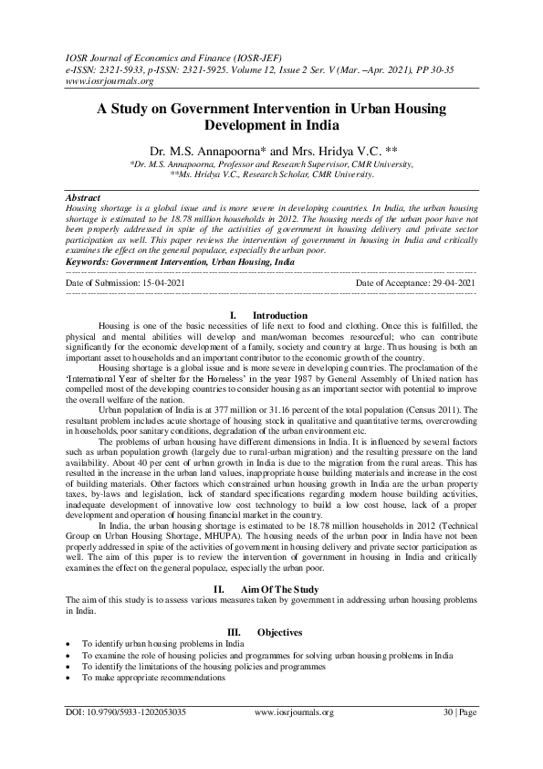 (PDF) A Study on Government Intervention in Urban Housing Development ...