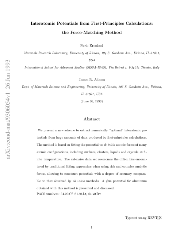 (PDF) Interatomic Potentials From First-Principles Calculations