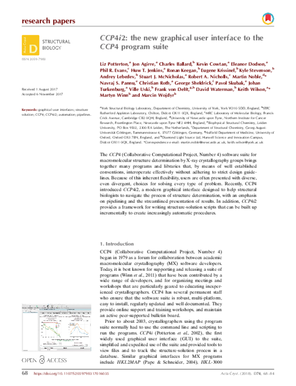 (PDF) CCP4i2: the new graphical user interface to the CCP4 program suite