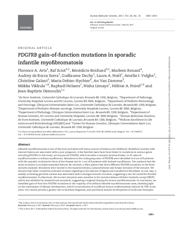 (PDF) PDGFRB gain-of-function mutations in sporadic infantile ...