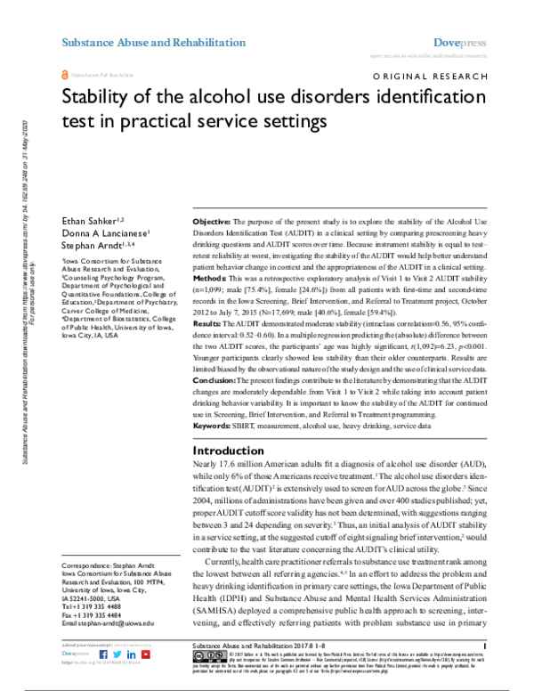 (PDF) Stability of the alcohol use disorders identification test in ...