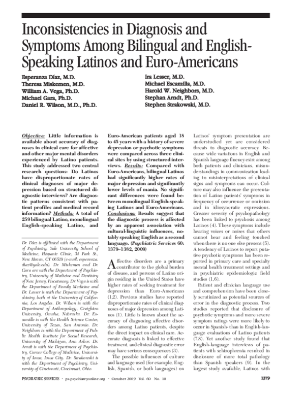 (PDF) Inconsistencies in Diagnosis and Symptoms Among Bilingual and ...