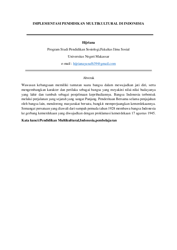 (PDF) IMPLEMENTASI PENDIDIKAN MULTIKULTURAL DI INDONESIA