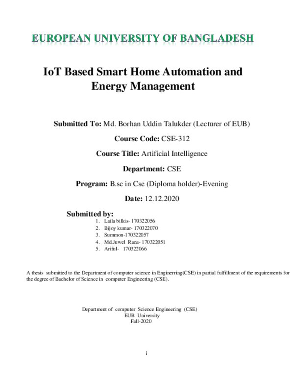 (PDF) IoT Based Smart Home Automation and Energy Management