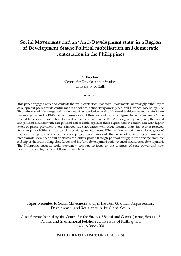 (PDF) Social Movements and An 'Anti-Development State'In a Region of ...