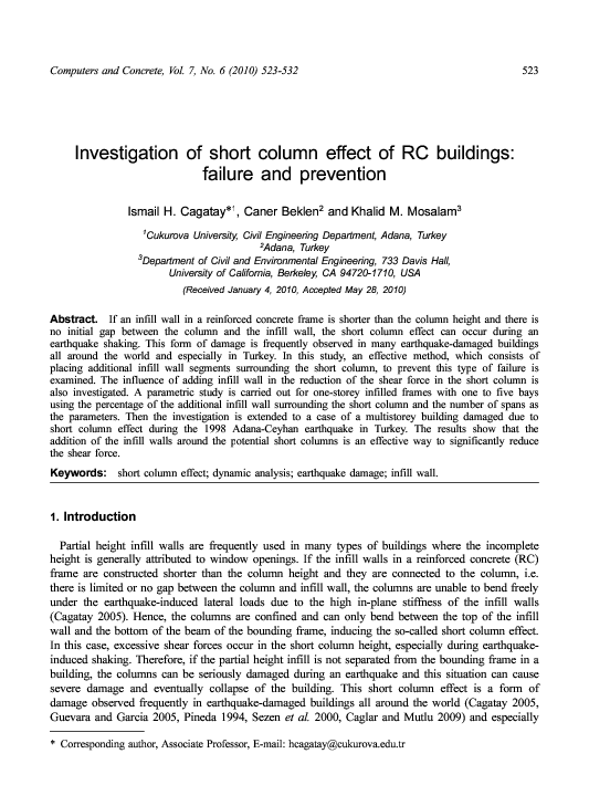 (PDF) Investigation of short column effect of RC buildings