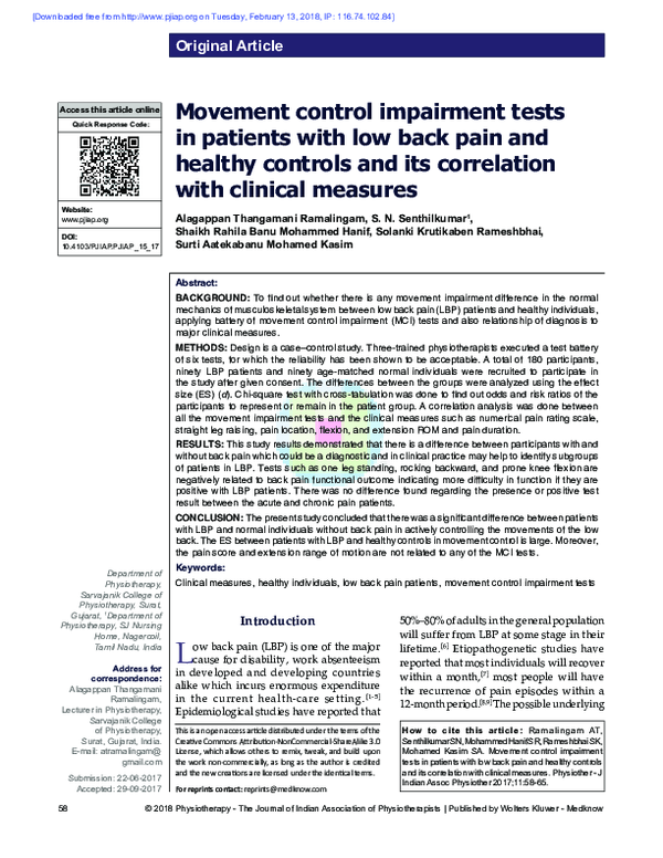 (PDF) Movement control impairment tests in patients with low back pain ...