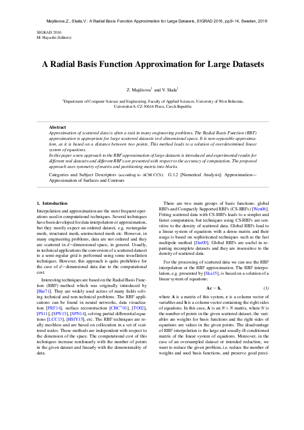 (PDF) A Radial Basis Function Approximation for Large Datasets