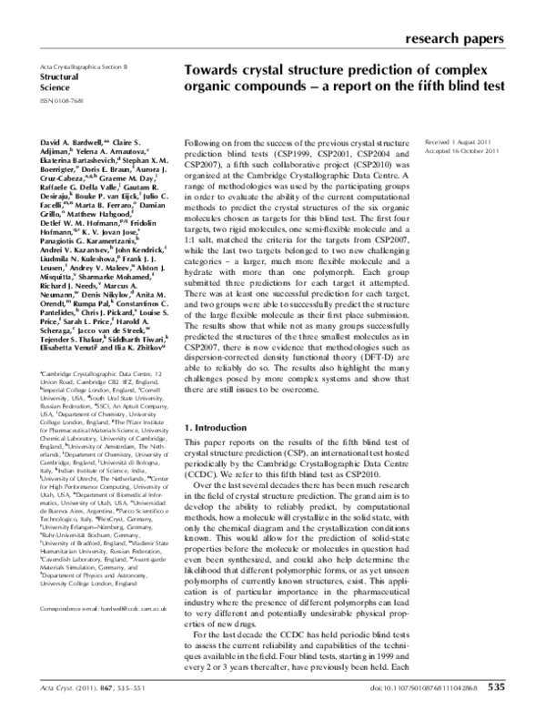 (PDF) Towards crystal structure prediction of complex organic compounds ...