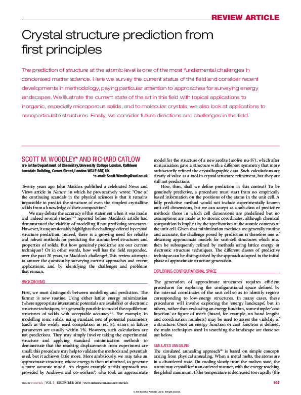 (PDF) Crystal structure prediction from first principles