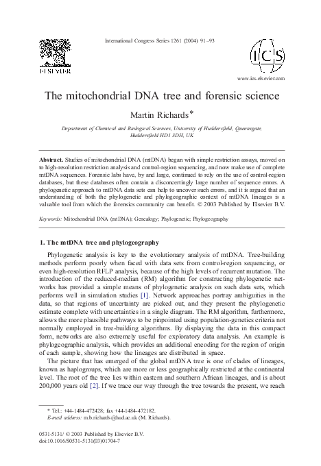 (PDF) The mitochondrial DNA tree and forensic science
