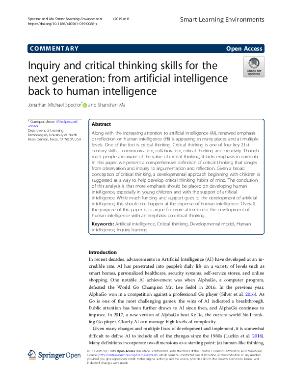 (PDF) Inquiry and critical thinking skills for the next generation ...
