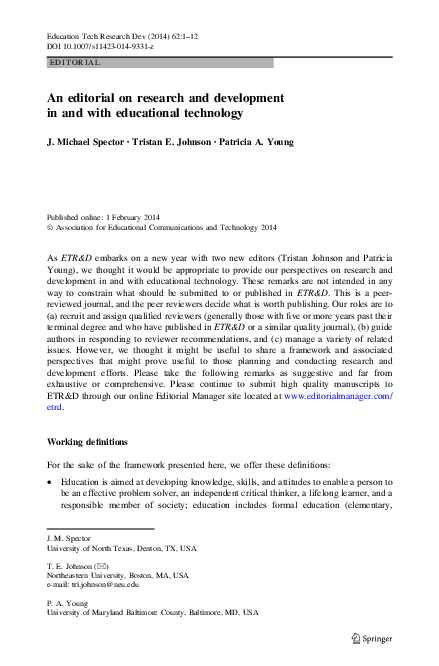 (PDF) An editorial on research and development in and with educational ...