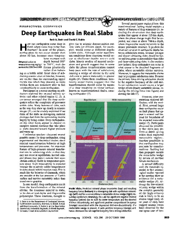 (PDF) GEOPHYSICS:Enhanced: Deep Earthquakes in Real Slabs