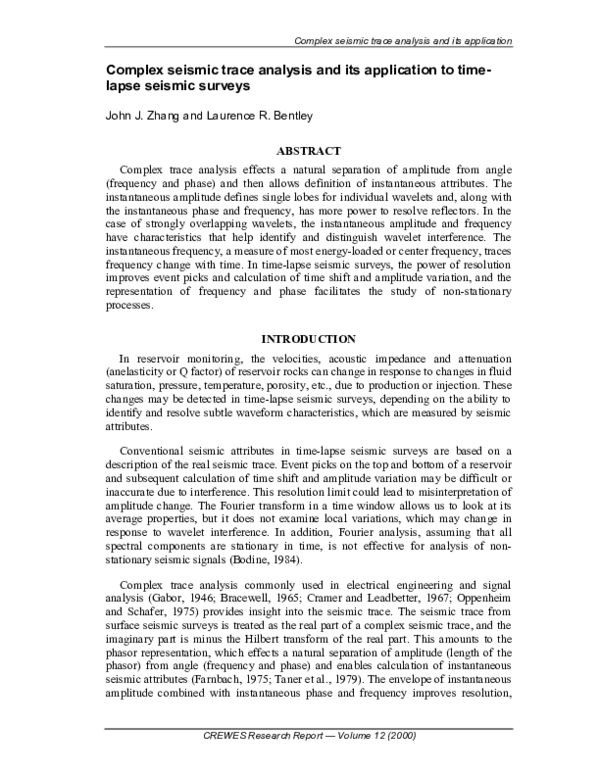 (PDF) Complex seismic trace analysis and its application to time- lapse ...