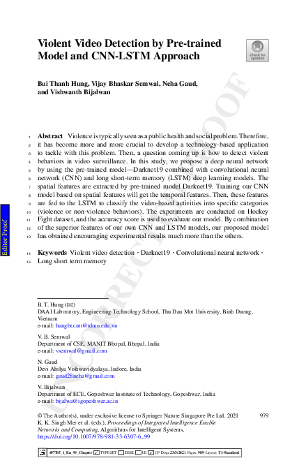 (PDF) Violent Video Detection by Pre-trained Model and CNN-LSTM Approach