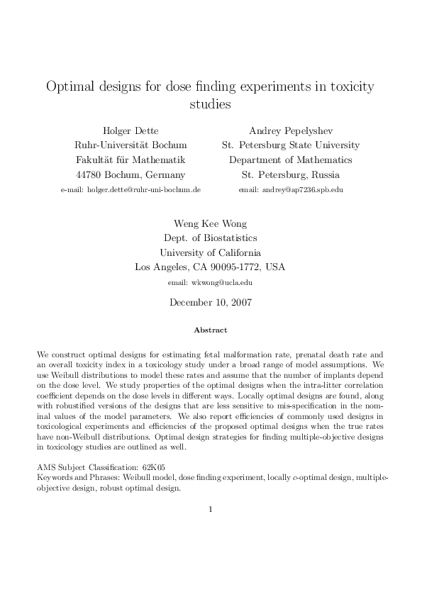 (PDF) Optimal designs for dose finding experiments in toxicity studies