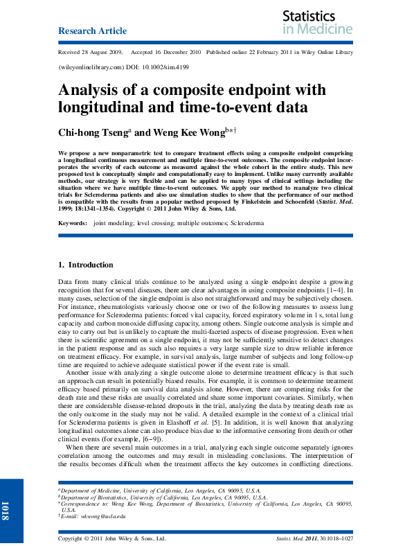 Pdf Analysis Of A Composite Endpoint With Longitudinal And Time To Event Data