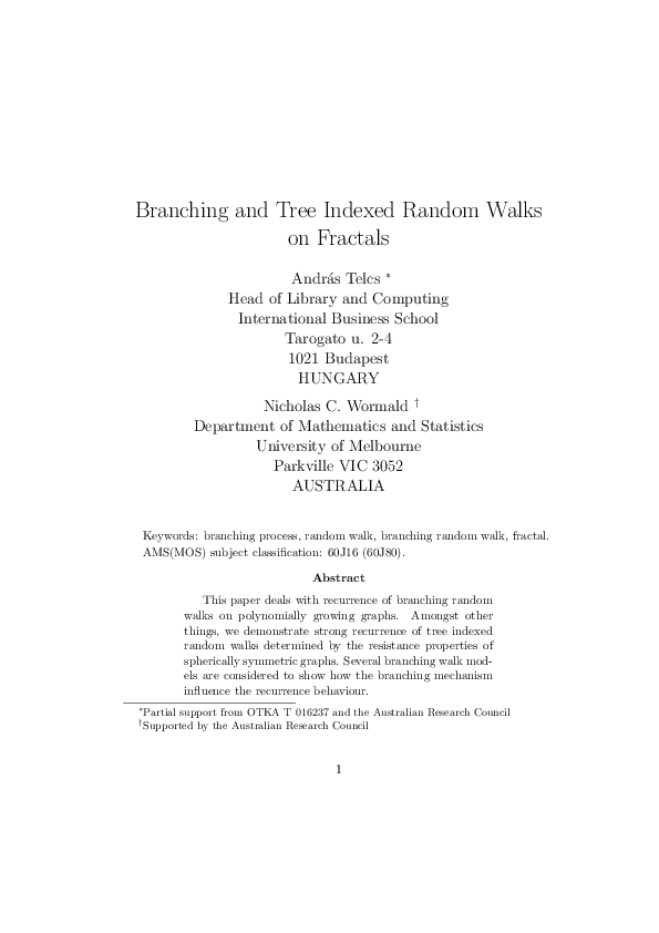 Pdf Branching And Tree Indexed Random Walks On Fractals