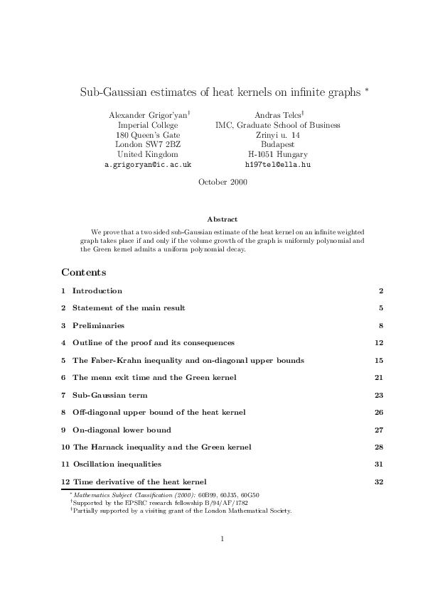 (PDF) Sub-Gaussian estimates of heat kernels on infinite graphs