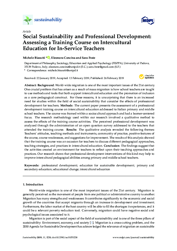 (PDF) Social Sustainability and Professional Development: Assessing a ...