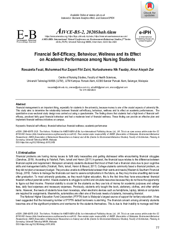 (PDF) Financial Self-Efficacy, Behaviour, Wellness and its Effect on ...